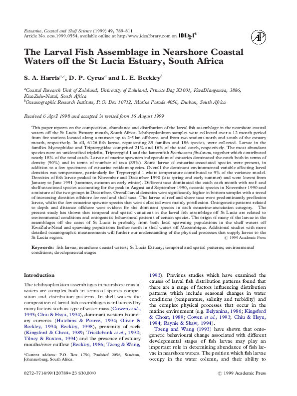 (PDF) The Larval Fish Assemblage in Nearshore Coastal Waters off the St ...