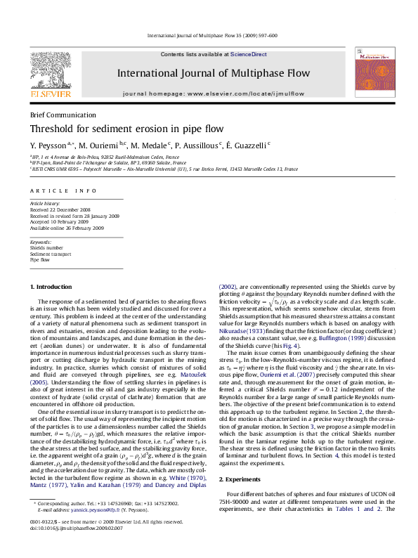 (PDF) Threshold for sediment erosion in pipe flow