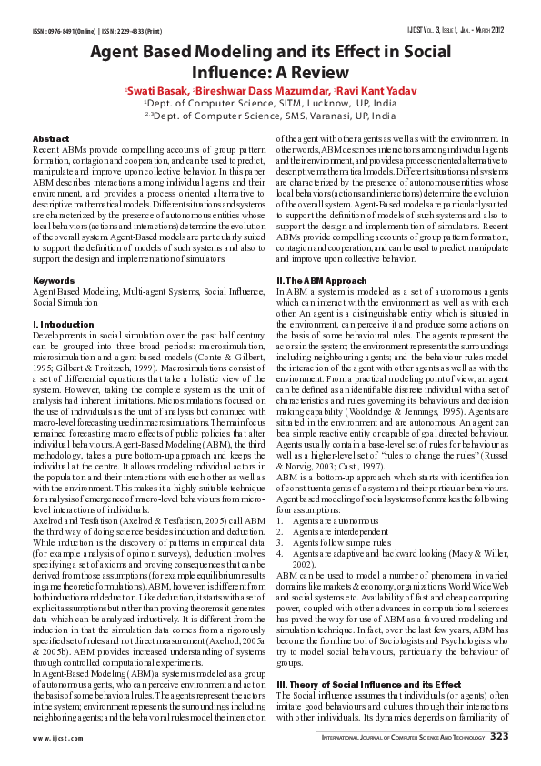 (PDF) Agent Based Modeling and its Effect in Social Influence: A Review