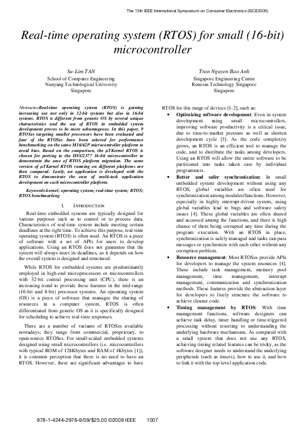 Pdf Real Time Operating System Rtos For Small 16 Bit Microcontroller