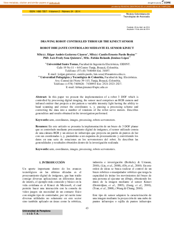 (PDF) Robot Dibujante Controlado Mediante El Sensor Kinect