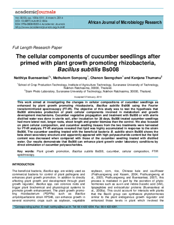 (PDF) The cellular components of cucumber seedlings after primed with ...