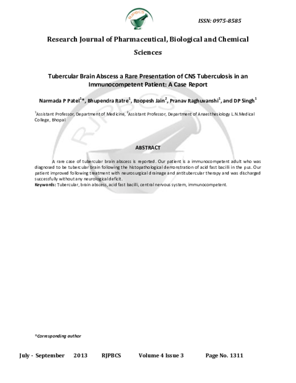 (PDF) Tubercular Brain Abscess a Rare Presentation of CNS Tuberculosis ...