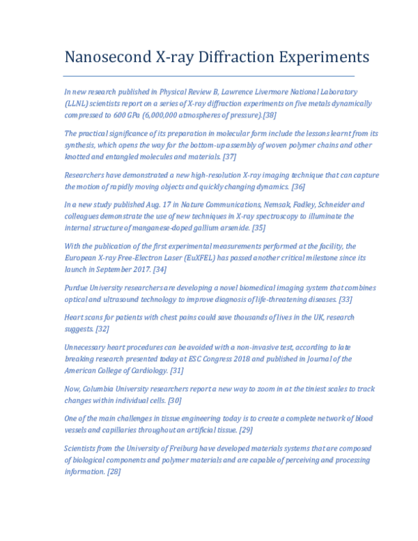 (PDF) Nanosecond X-ray Diffraction Experiments