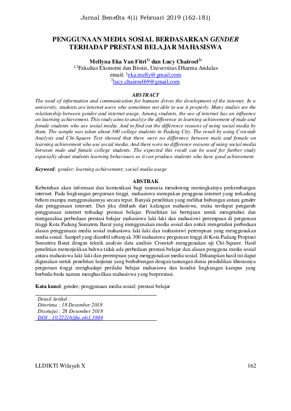 (PDF) Penggunaan Media Sosial Berdasarkan Gender Terhadap Prestasi Belajar Mahasiswa