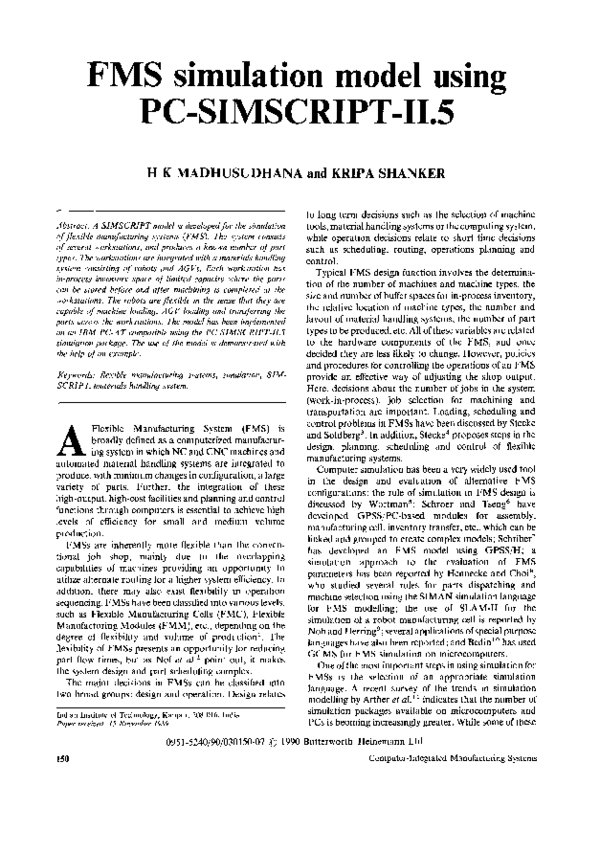 (PDF) FMS simulation model using PC-SIMSCRIPT-II.5 | K. Srinivasan ...