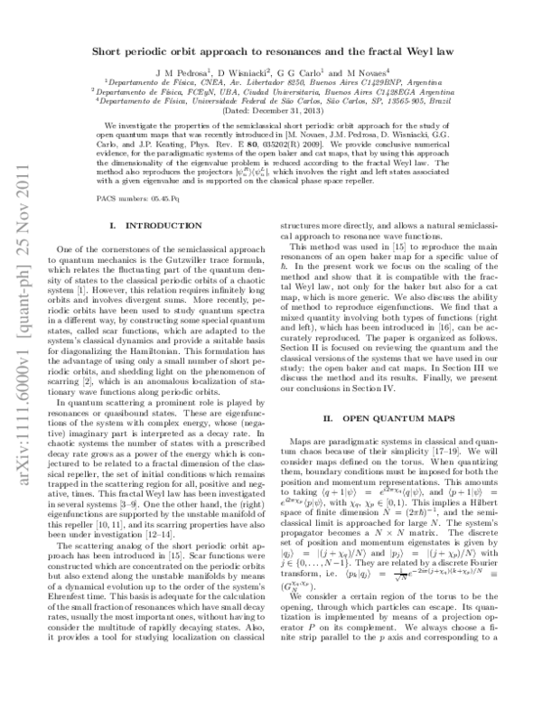 (PDF) Short periodic orbit approach to resonances and the fractal Weyl law