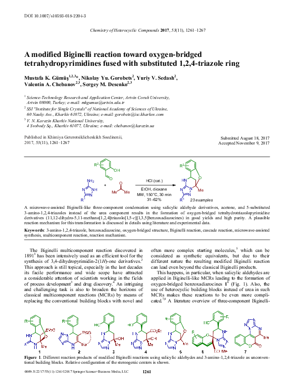 (PDF) A modified Biginelli reaction toward oxygen-bridged ...