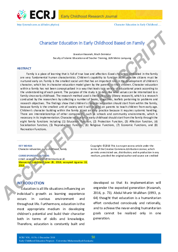 (PDF) Character Education in Early Childhood Based on Family