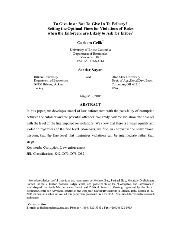 (PDF) To Give In or Not To Give In To Bribery? Setting the Optimal ...