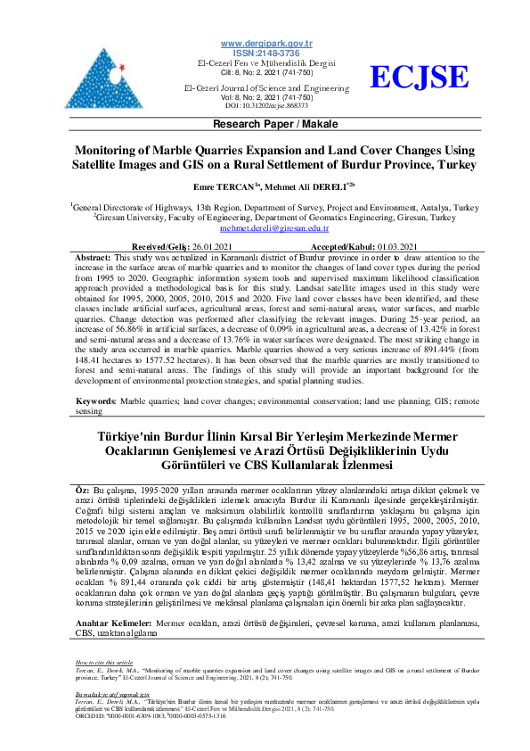 (PDF) Monitoring of marble quarries expansion and land cover changes ...