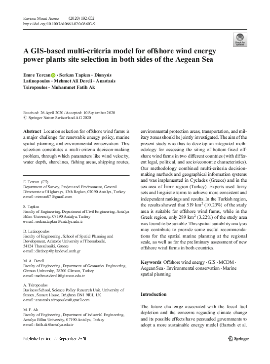 Pdf A Gis Based Multi Criteria Model For Offshore Wind Energy Power Plants Site Selection In