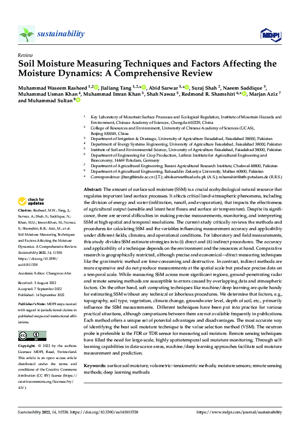 (PDF) Soil Moisture Measuring Techniques and Factors Affecting the Moisture Dynamics: A ...