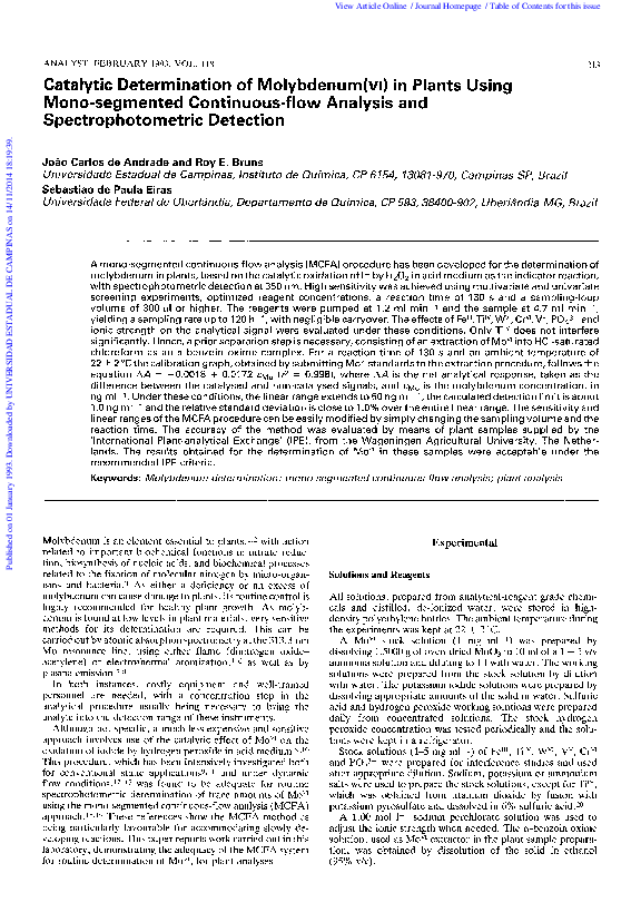 (PDF) Catalytic determination of molybdenum (VI) in plants using mono ...