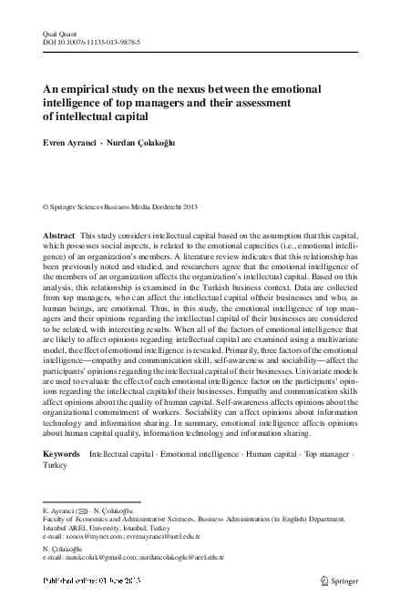 (PDF) An empirical study on the nexus between the emotional intelligence of top managers and ...