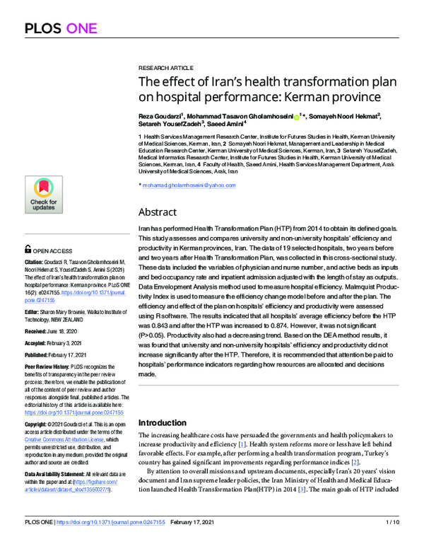 (PDF) The effect of Iran’s health transformation plan on hospital ...