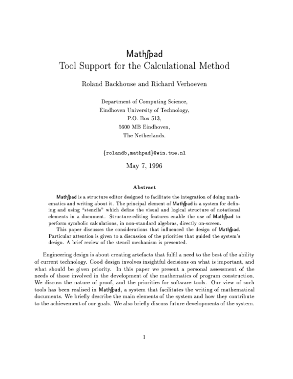 (PDF) MathSpad-Tool Support for the Calculational Method