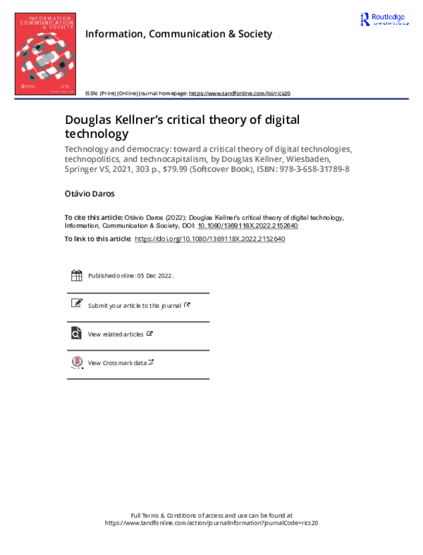 (PDF) Douglas Kellner’s critical theory of digital technology
