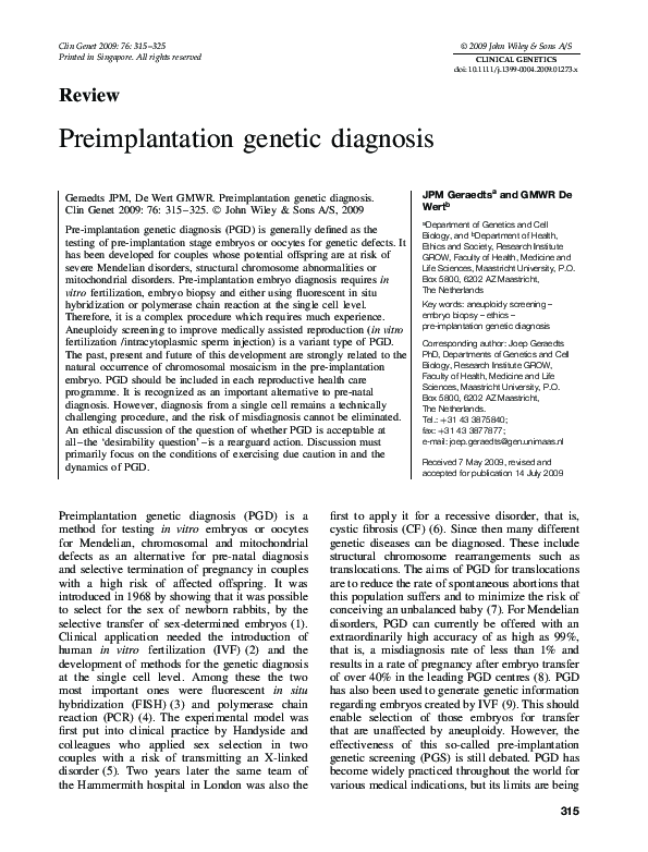 (PDF) Preimplantation genetic diagnosis