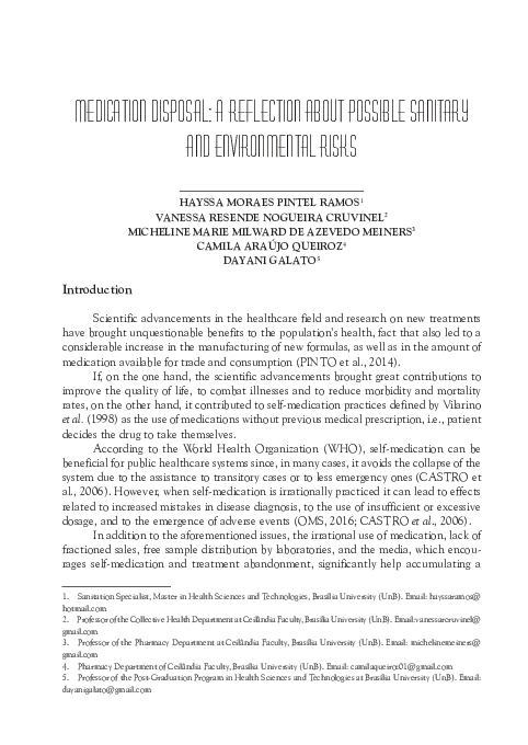 (PDF) Medication Disposal: A Reflection About Possible Sanitary and ...