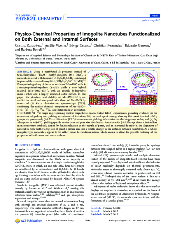 (PDF) Physico-Chemical Properties of Imogolite Nanotubes Functionalized ...