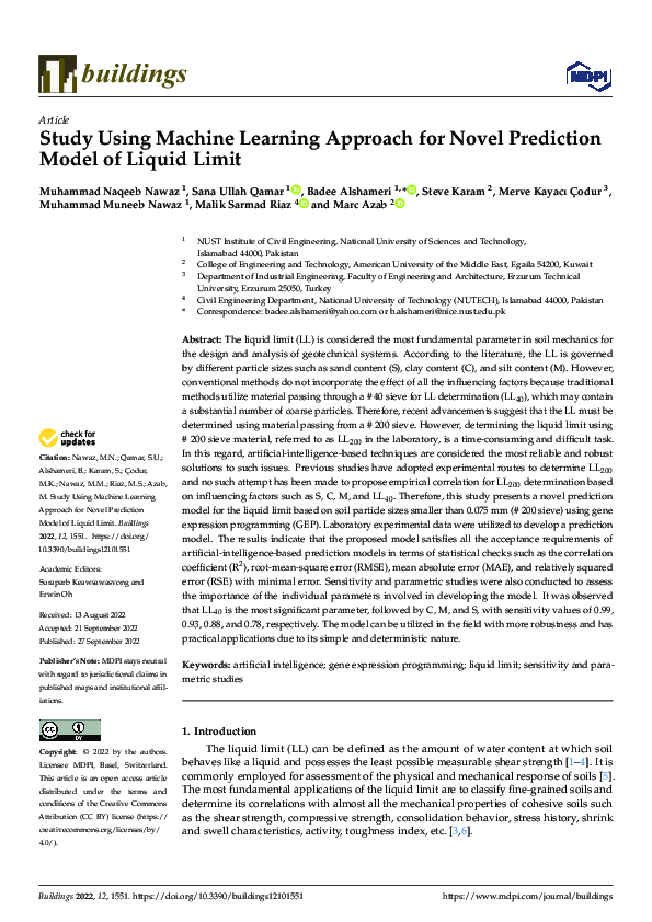 (PDF) Study Using Machine Learning Approach for Novel Prediction Model of Liquid Limit