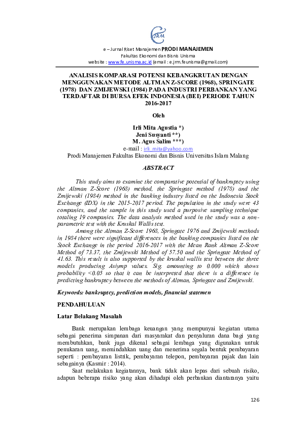 (PDF) Analisis Komparasi Potensi Kebangkrutan Dengan Menggunakan Metode ...