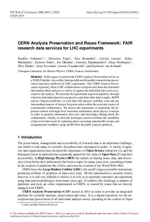 (PDF) CERN Analysis Preservation and Reuse Framework: FAIR research ...