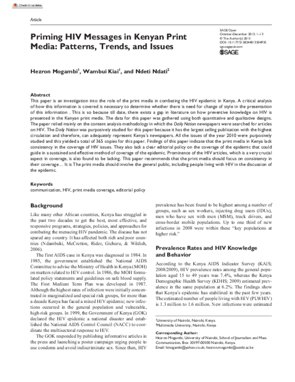 (PDF) Priming HIV Messages in Kenyan Print Media