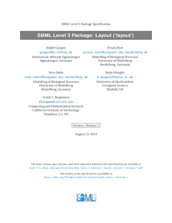 (PDF) SBML Level 3 Package: Layout ('layout')