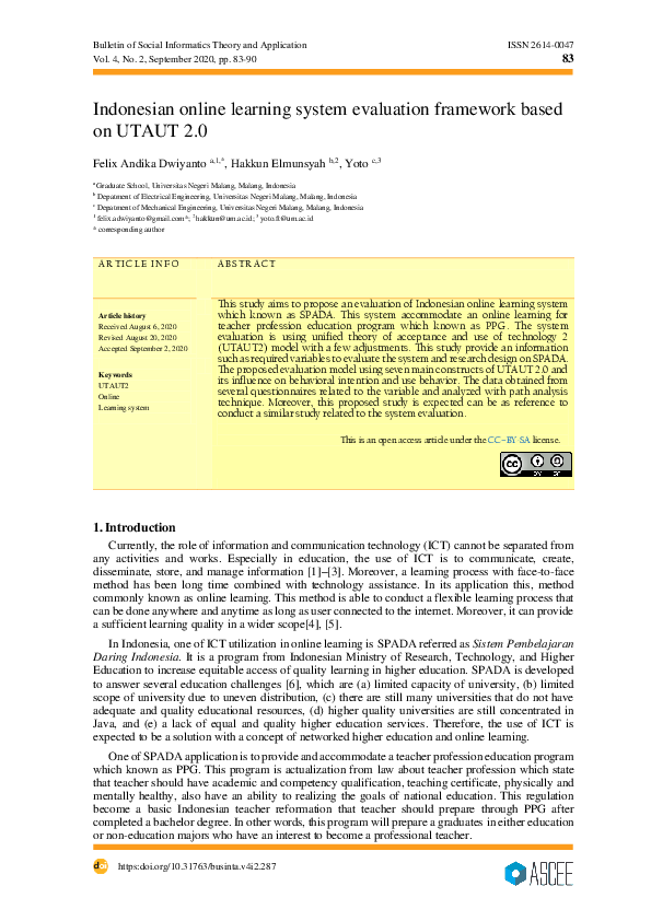 (PDF) Indonesian online learning system evaluation framework based on ...