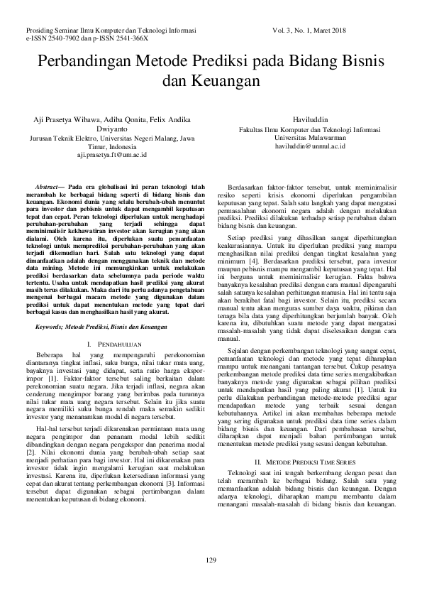 (PDF) Perbandingan Metode Prediksi pada Bidang Bisnis dan Keuangan