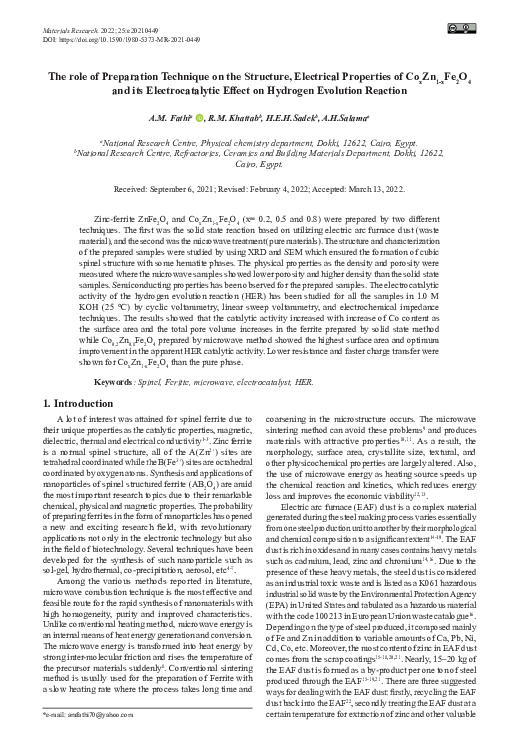 (PDF) The role of Preparation Technique on the Structure, Electrical Properties of CoxZn1-xFe2O4 ...