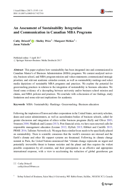 (PDF) An Assessment of Sustainability Integration and Communication in ...