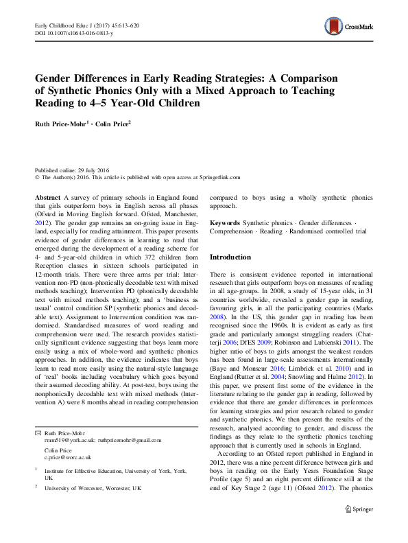 (PDF) Gender Differences in Early Reading Strategies: A Comparison of ...