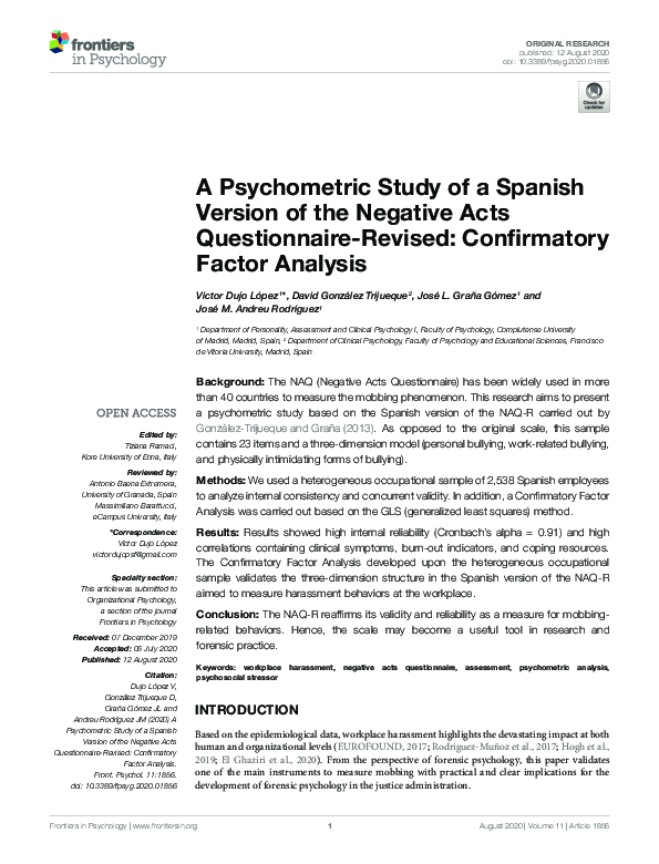 (PDF) A Psychometric Study of a Spanish Version of the Negative Acts ...