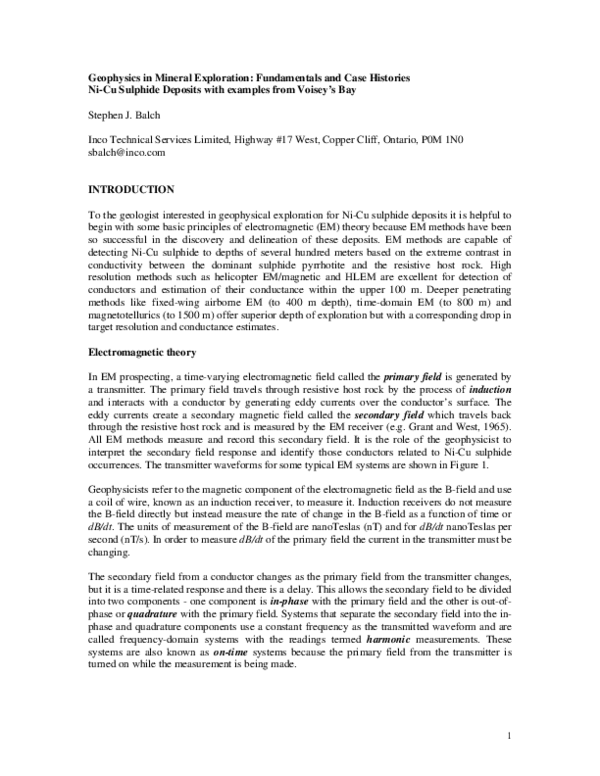 (PDF) Geophysics in Mineral Exploration: Fundamentals and Case ...