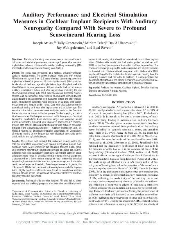 (PDF) Auditory Performance and Electrical Stimulation Measures in ...
