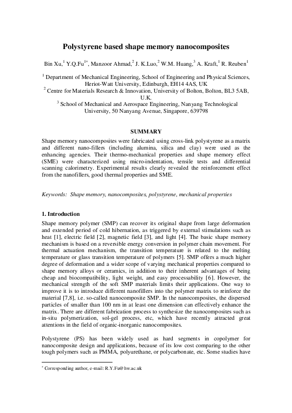 (PDF) Polystyrene based shape memory nanocomposites
