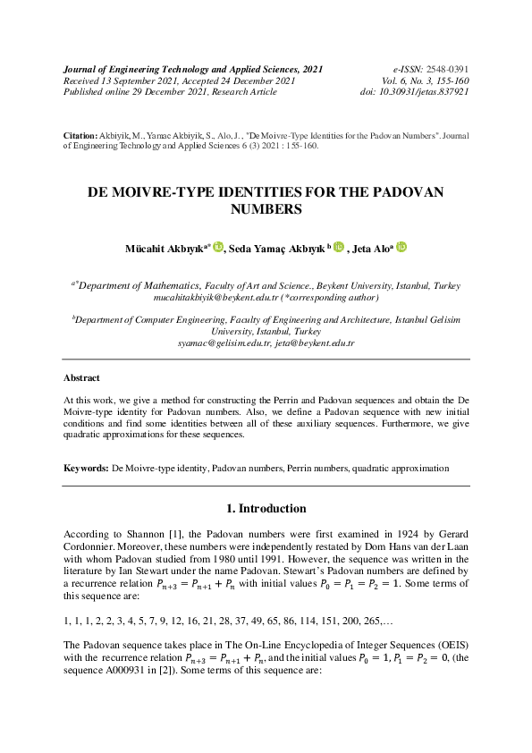 (PDF) De Moivre-Type Identities for the Padovan Numbers