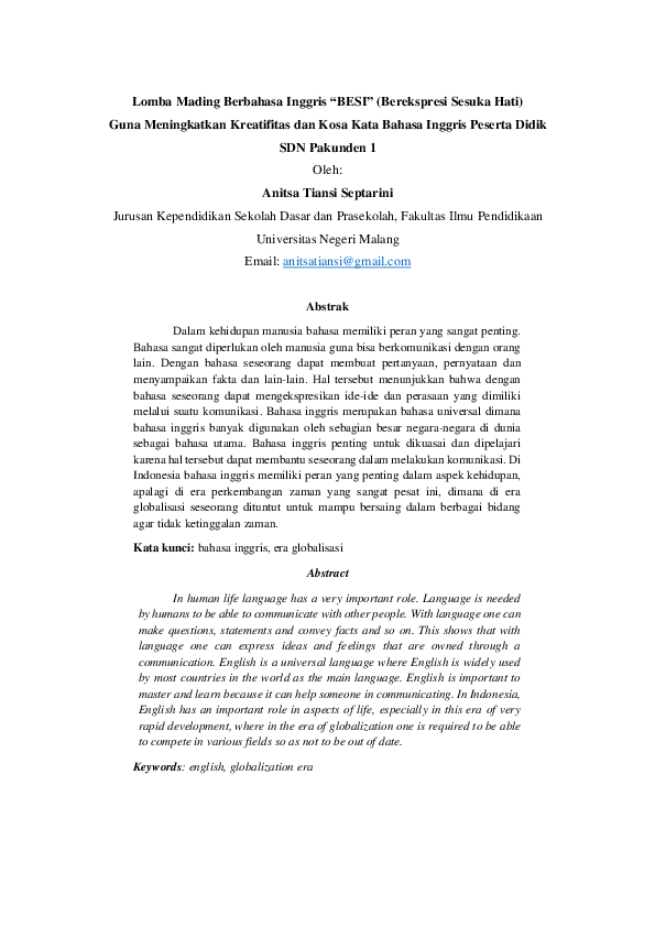 (PDF) Lomba Mading Berbahasa Inggris "BESI" (Berekspresi Sesuka Hati