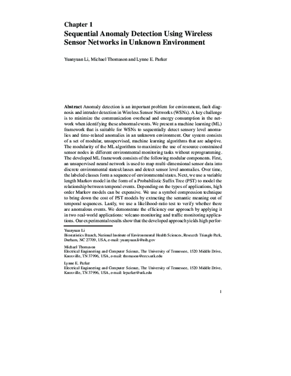 Pdf Sequential Anomaly Detection Using Wireless Sensor Networks In Unknown Environment