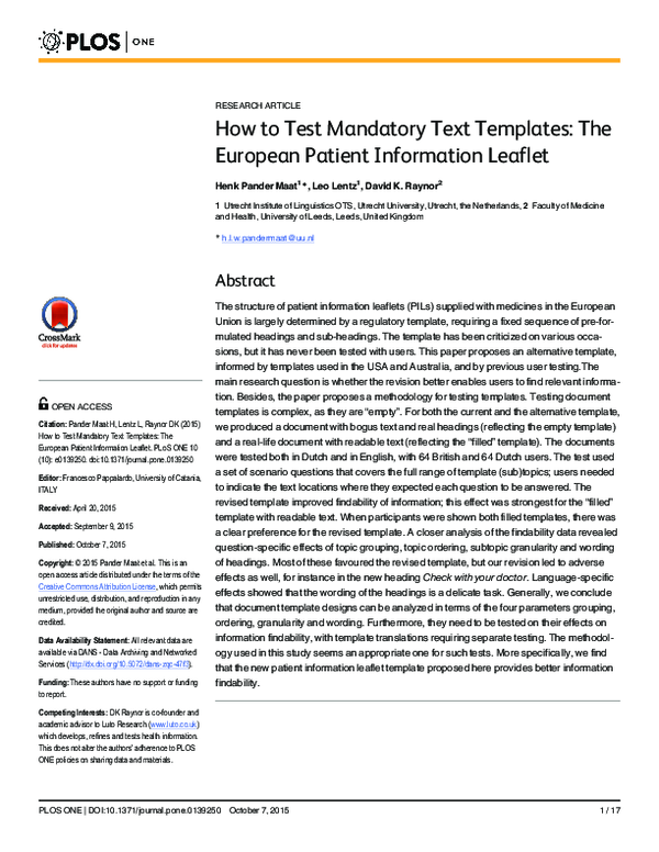 (PDF) How to Test Mandatory Text Templates: The European Patient ...