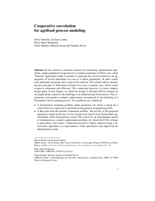 Pdf Cooperative Coevolution For Agrifood Process Modeling