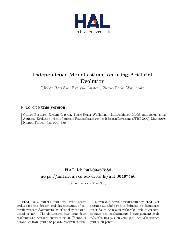 (PDF) Independence Model estimation using Artificial Evolution