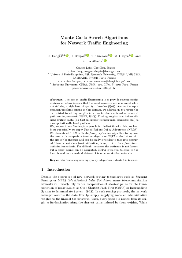 Pdf Monte Carlo Search Algorithms For Network Traffic Engineering