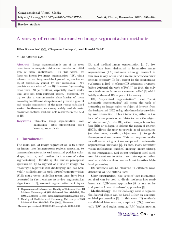 (PDF) A survey of recent interactive image segmentation methods