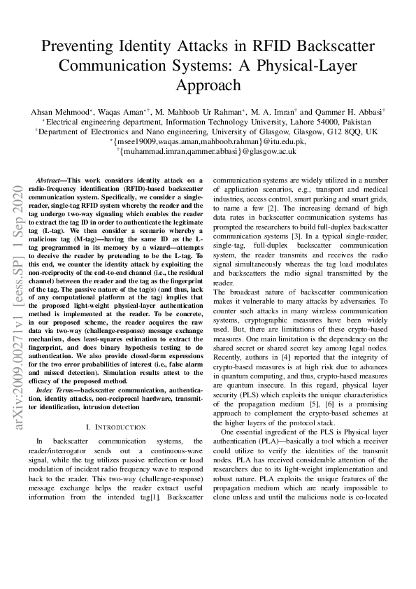(PDF) Preventing Identity Attacks in RFID Backscatter Communication ...