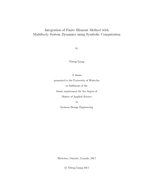 Pdf Symbolic Integration Of Multibody System Dynamics With The Finite Element Method