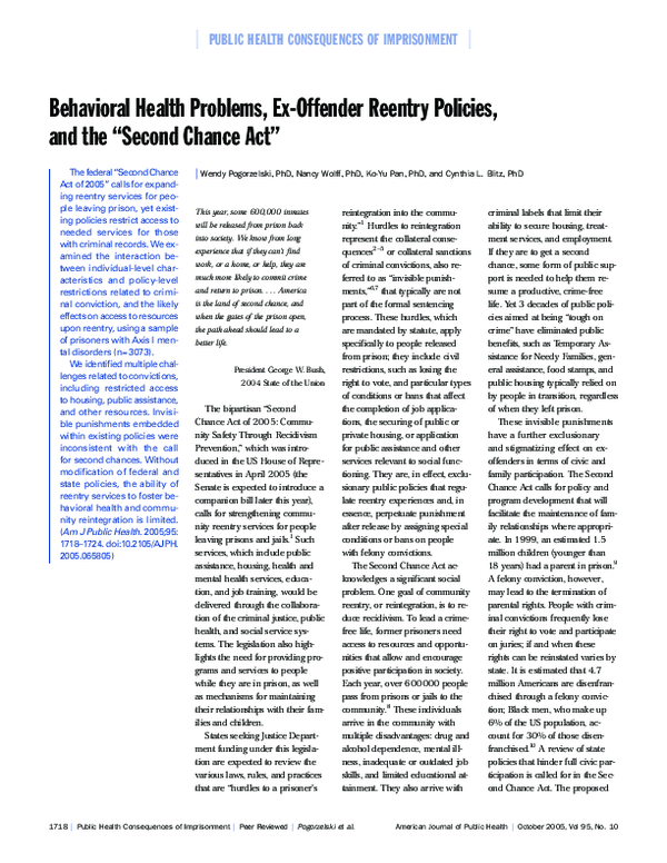(PDF) Behavioral Health Problems, Ex-Offender Reentry Policies, and the ...